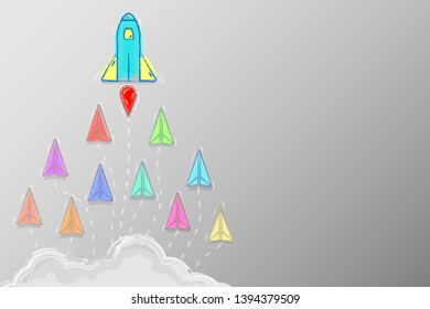 Leadership Teamwork Courage Concept Rocket Leader Stock Vector (Royalty ...