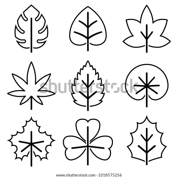 Leaf Icons Outline Cute Leaves Set Stock Vector (Royalty Free) 1018575256