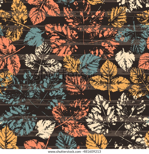 Leaf Imprints Foliage Leaves Seamless Background Stock Vector (Royalty ...