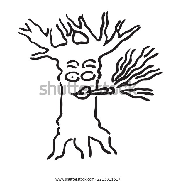 Leafless Tree Smoking Proudly Hand Drawn Stock Vector (Royalty Free ...
