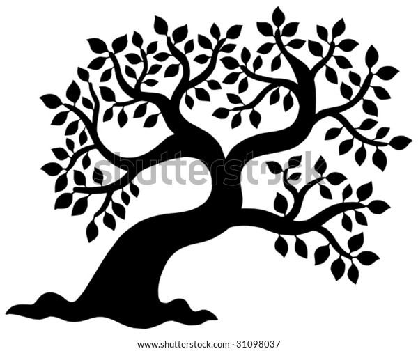 Leafy tree silhouette - vector illustration.
