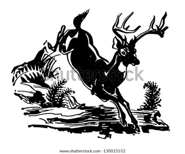 Leaping Deer Retro Clip Art Illustration: เวกเตอร์สต็อก (ปลอดค่า ...