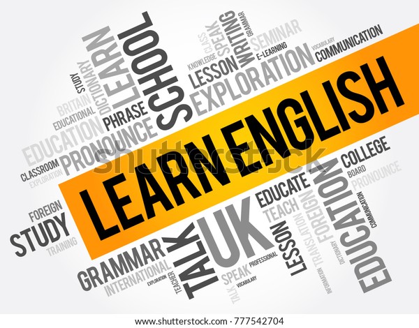 Aprender collage de palabras en inglés, fondo de concepto educativo