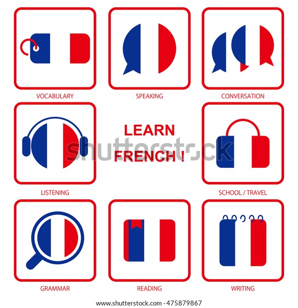 Learn French Icon Set Stock Vector (Royalty Free) 475879867