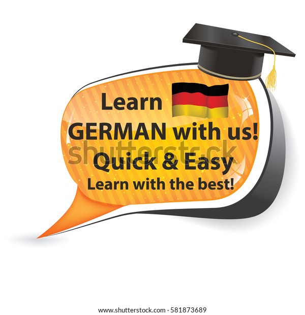 Learn German with us - speech bubble / sticker / sign / icon with ...