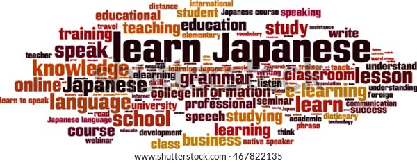 Learn Japanese word cloud concept. Vector illustration