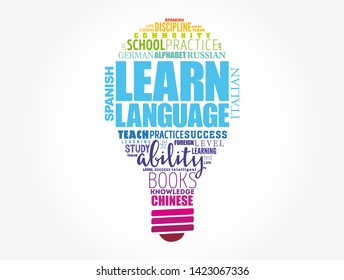 Learn Language Light Bulb Word Cloud Stock Vector (Royalty Free ...