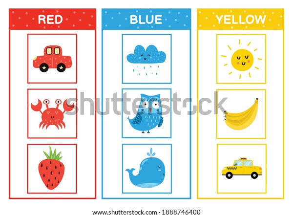 Learn the primary colors. Color sorting activity page - red, blue ...