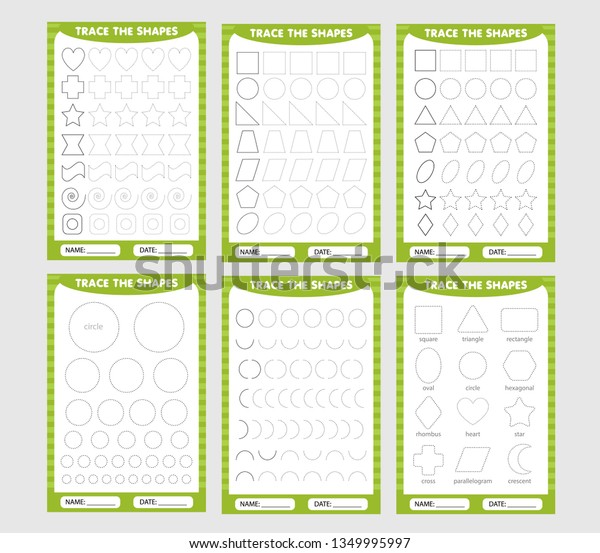 Learning Children Drawing Tasks Green Set Stock Vector (Royalty Free ...