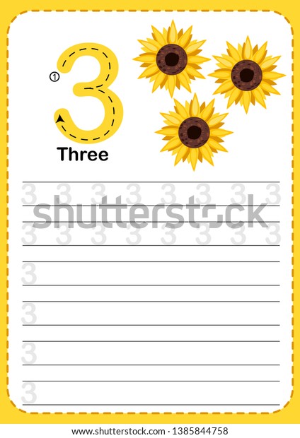 Learning Counting Numberexercises Kids Number 3 Stock Vector (Royalty ...