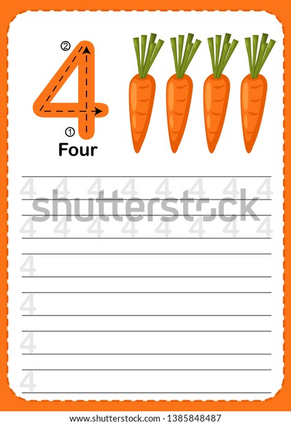 Learning Counting Numberexercises Kids Number 4 Stock Vector (Royalty ...