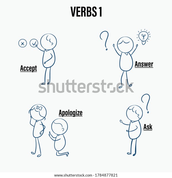 Learning English Verb 1 Stick Man Stock Vector (Royalty Free ...