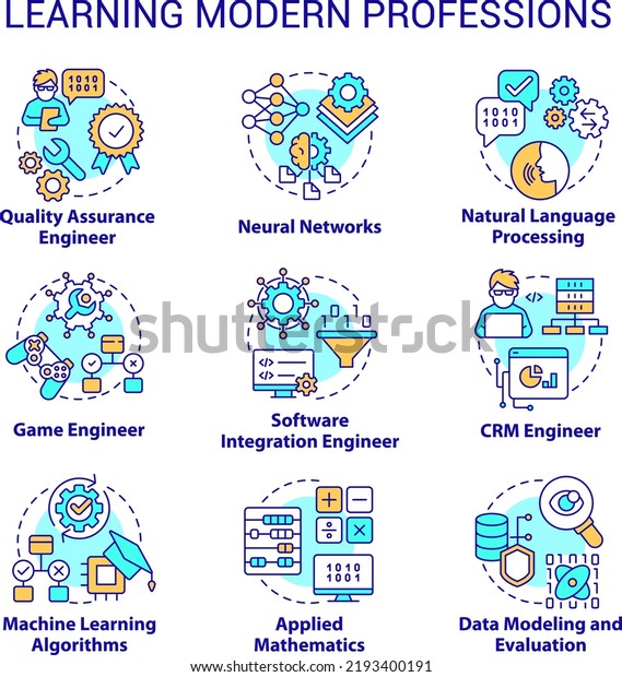 Learning Modern Professions Concept Icons Set Stock Vector (Royalty ...