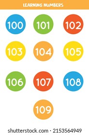 Learning Numbers 100 109 Colorful Circles Stock Vector (Royalty Free ...
