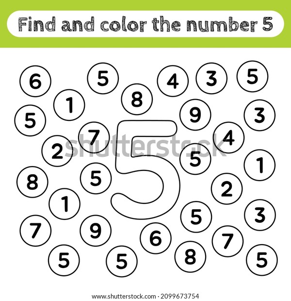 Learning Worksheets Kids Find Color Numbers Stock Vector (Royalty Free ...