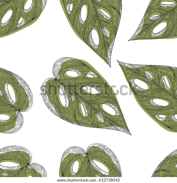 Leaves Green Line Pattern Stock Vector (Royalty Free) 632738042 ...