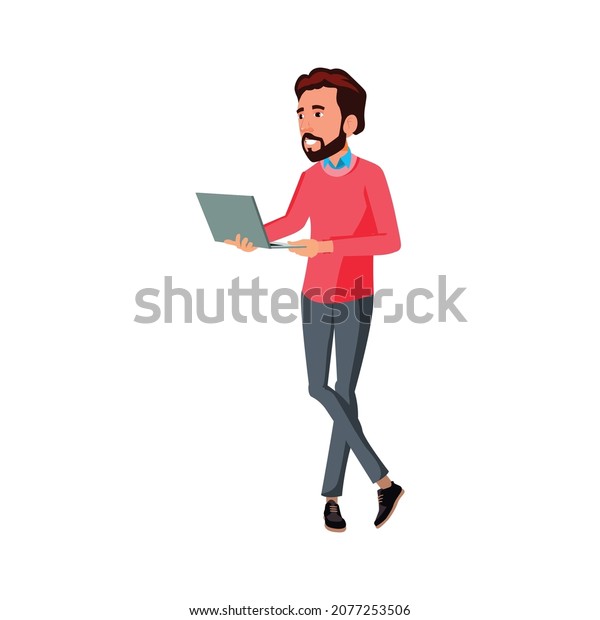 Lecturer Man Laptop Conduct Presentation Cartoon Stock Vector (Royalty ...
