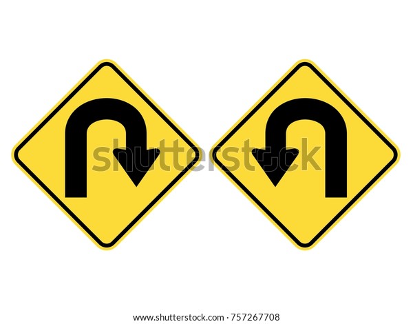 Left Right Uturn Warning Road Sign Stock Vector (Royalty Free) 757267708