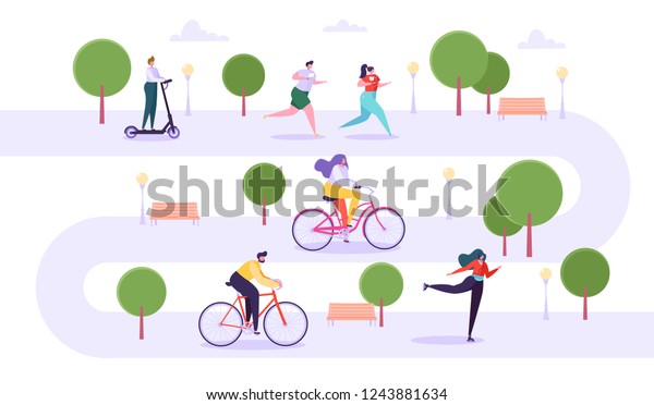 Leisure Outdoor Activities Concept Active Characters Stock Vector ...