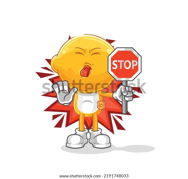 Lemon Head Holding Stop Sign Cartoon Stock Vector (Royalty Free ...