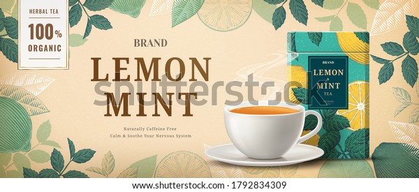 Lemon Mint Tea Banner Ads Engraving Stock Vector (Royalty Free ...