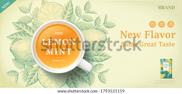 Lemon Mint Tea Banner Ads Engraving Stock Vector (Royalty Free ...