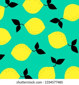 Lemon Pattern Black Leaves Teal Background Stock Vector (Royalty Free ...