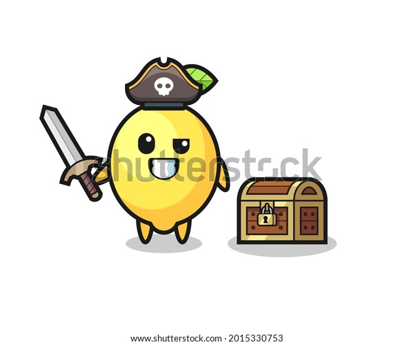 Lemon Pirate Character Holding Sword Beside Stock Vector (Royalty Free ...
