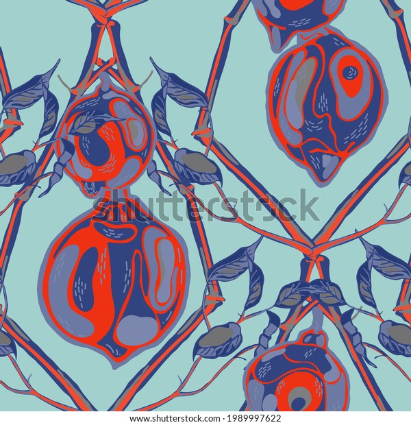 Lemon Seamless Pattern Cerulean Blue Red Stock Vector (Royalty Free ...