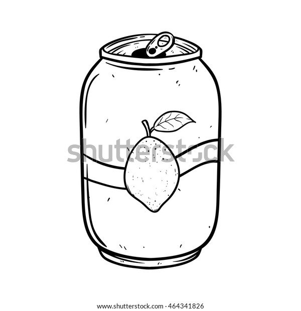 Lemon soft drink can with hand drawing style on white background