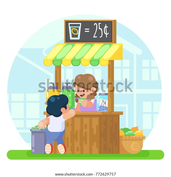 Lemonade Booth Happy Little Cute Girl Stock Vector (Royalty Free) 772629757