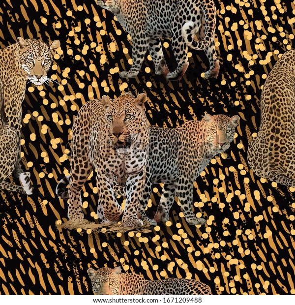 Leopard Animals Design Scattered Gold Dotted Stock Vector (Royalty Free ...