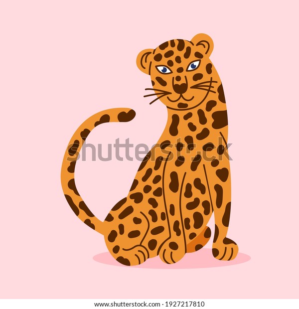 Leopard Sitting Illustration On Pink Background Stock Vector (Royalty ...