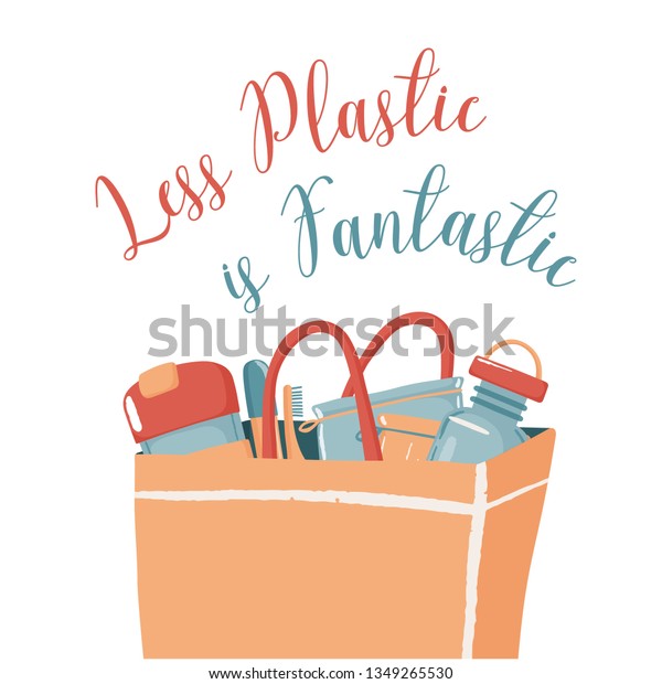 Less Plastic Fantastic Zero Waste Concept Stock Vector (Royalty Free ...
