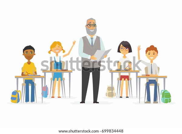 Lesson School Cartoon People Characters Illustration: เวกเตอร์สต็อก ...