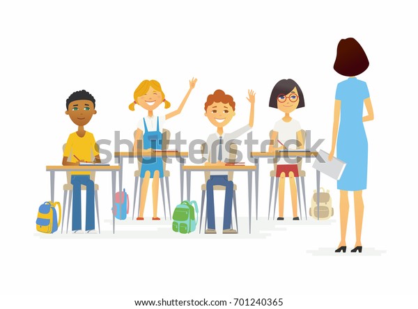 Lektion i skolan - tecknade människor Stockvektor (royaltyfri) 701240365
