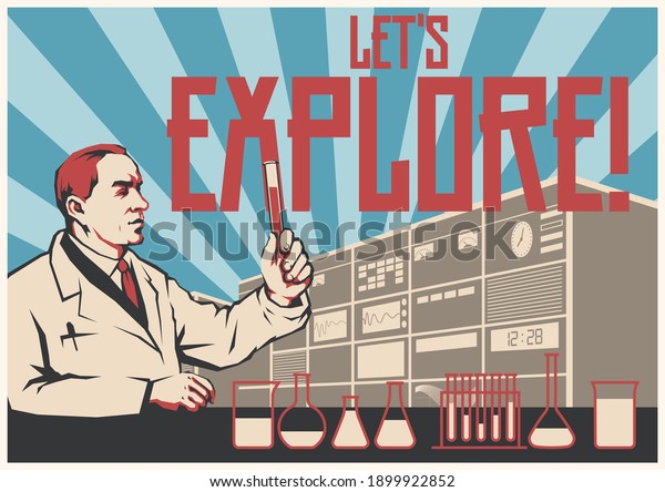 Lets Explore Retro Scientific Propaganda Posters Stock Vector (Royalty ...