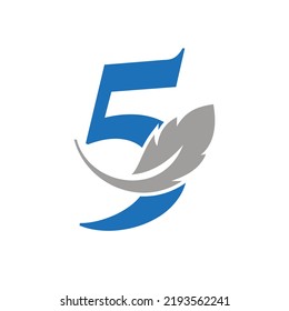 Letter 5 Feather Logo Design Combined Stock Vector (Royalty Free ...