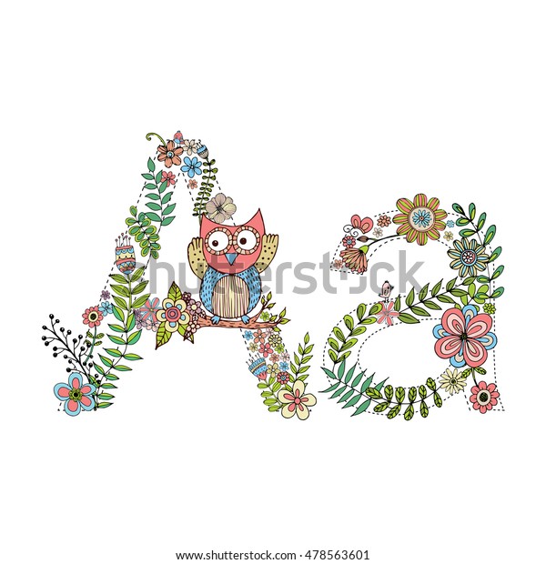 Letter Bright Floral Element Colorful Alphabet: vector de stock (libre ...