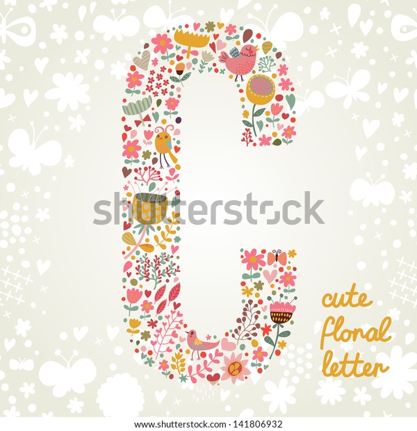 Letter C Bright Floral Element Colorful Stock Vector (Royalty Free ...