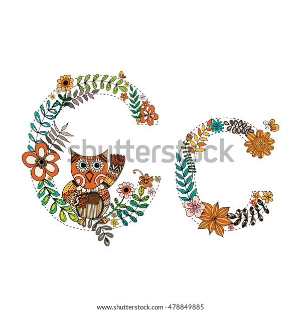 Letter C Bright Floral Element Colorful Stock Vector (Royalty Free ...