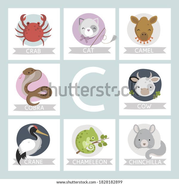 Letter C Named Animals Cute Animals Stock Vector (Royalty Free) 1828182899