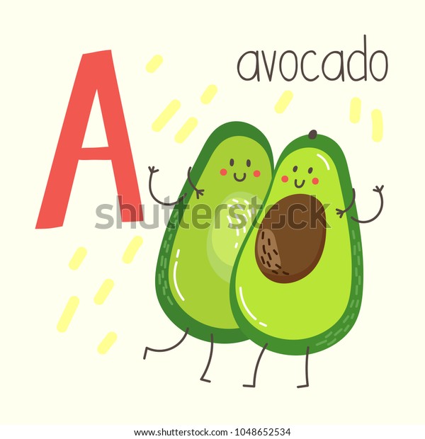 Letter Cute Cartoon Avocado Vector Alphabet 库存矢量图（免版税）1048652534