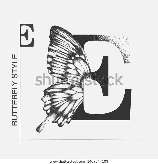 Letter E Butterfly Silhouette Monarch Wing Stock Vector (Royalty Free ...