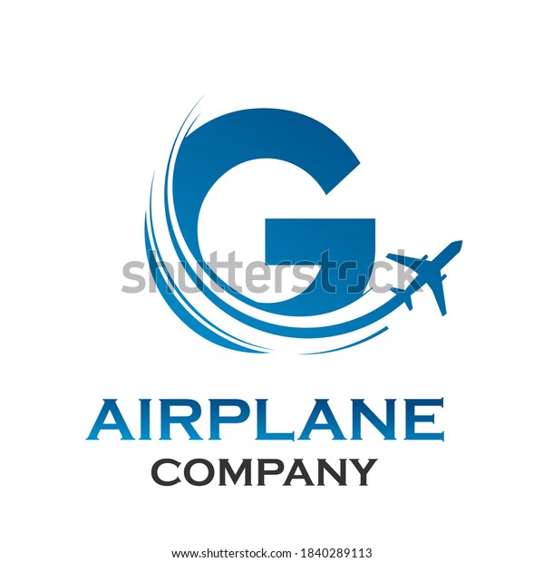 Letra g con ilustración de la plantilla del logotipo del avión ...