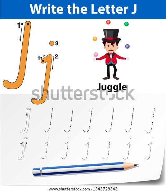 Letter J Tracing Alphabet Worksheets Illustration Stock Vector (Royalty ...