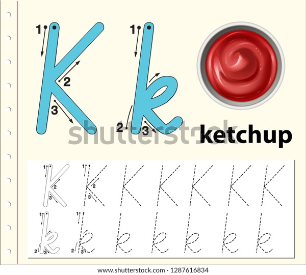 Letter K Tracing Alphabet Worksheets Illustration Stock Vector (Royalty ...