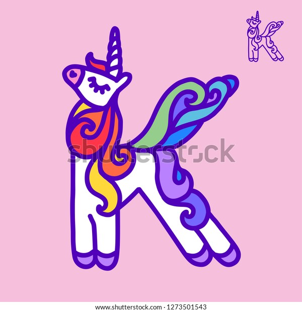Letter K Unicorn Written By Unicorns Stock Vector (Royalty Free) 1273501543