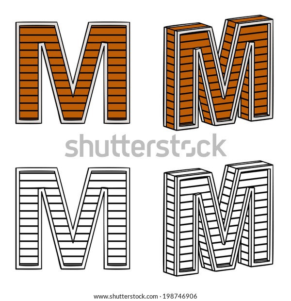 Letter M Block Wood On White Stock Vector (Royalty Free) 198746906 ...