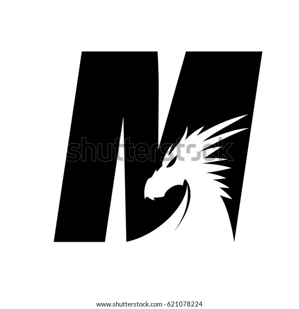 Letter M Dragon Head Black Stock Vector (Royalty Free) 621078224
